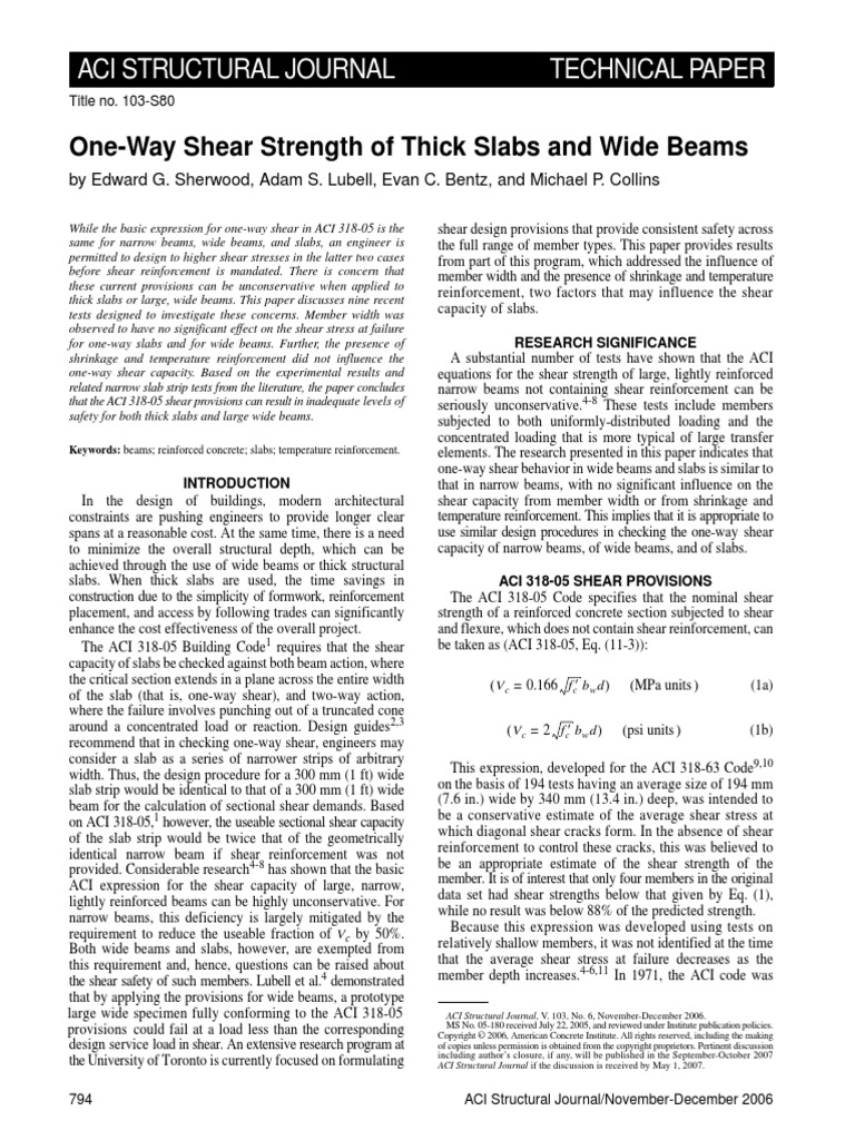 One-Way Shear Strength of Thick Slabs and Wide Beams | PDF | Fracture ...