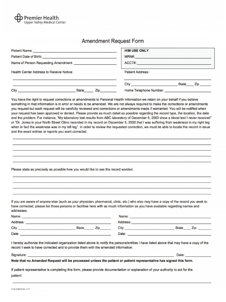 UVMC-Amendment Request Form | PDF | Patient | Health Sciences