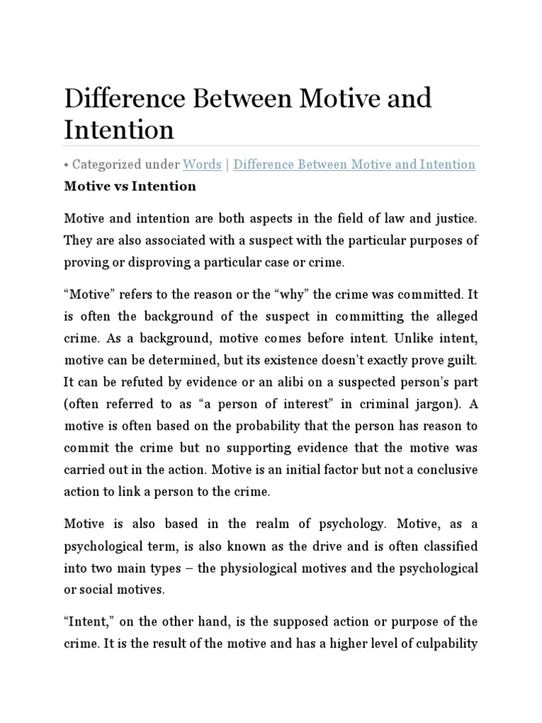 Difference Between Motive and Intention | PDF