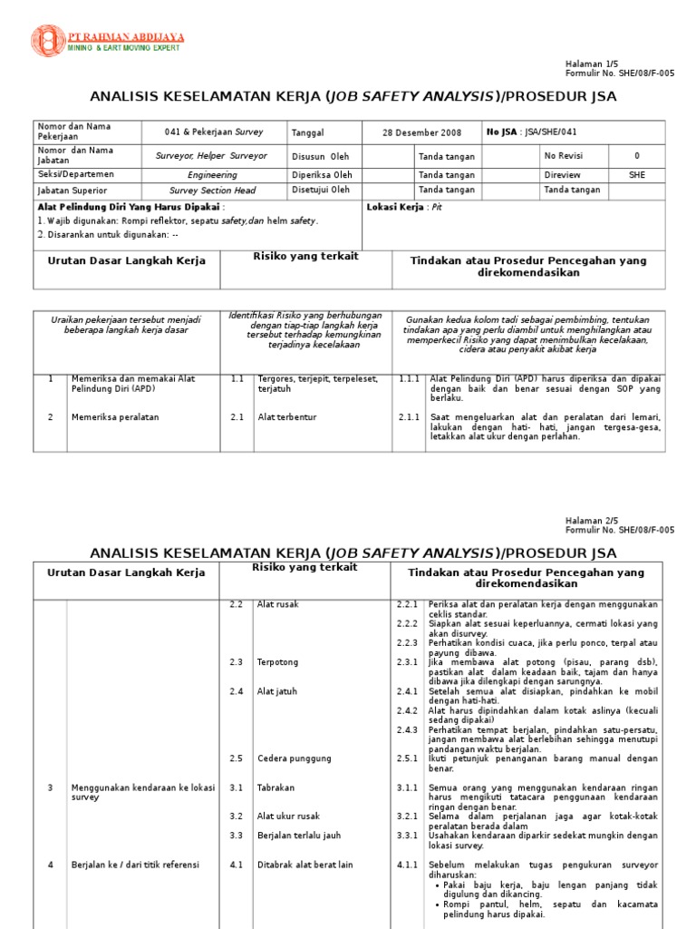 41 JSA Pekerjaan Survey | PDF