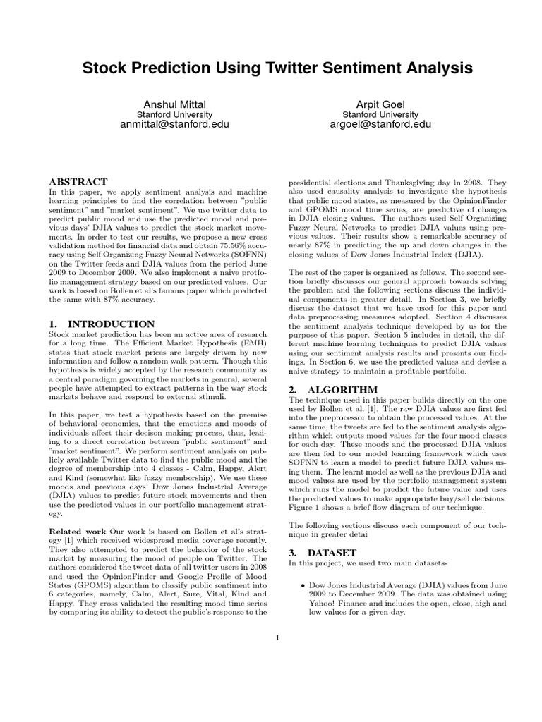 Stock Prediction Using Twitter Sentiment Analysis: Anshul Mittal ... Stock Prediction Using Twitter Sentiment Analysis: Anshul Mittal ...