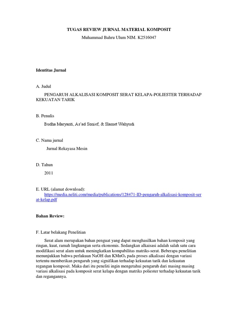 Tugas Review Jurnal Material Komposit | PDF