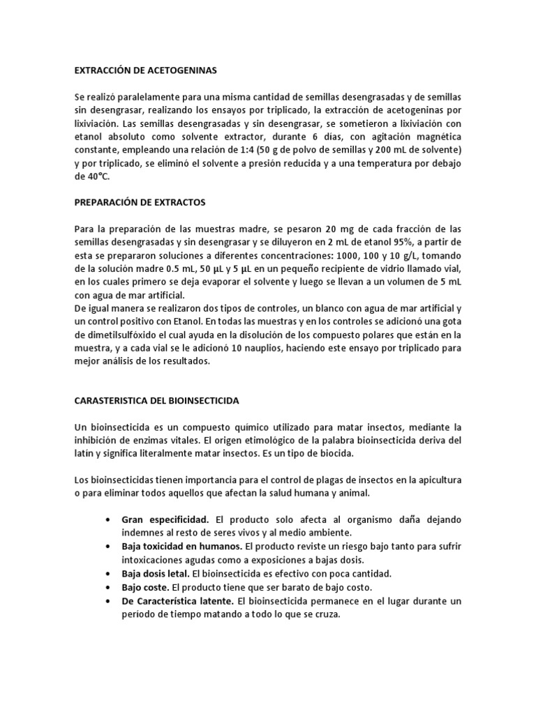 Extracción y Uso de Acetogeninas | PDF | Solvente | Insecticida