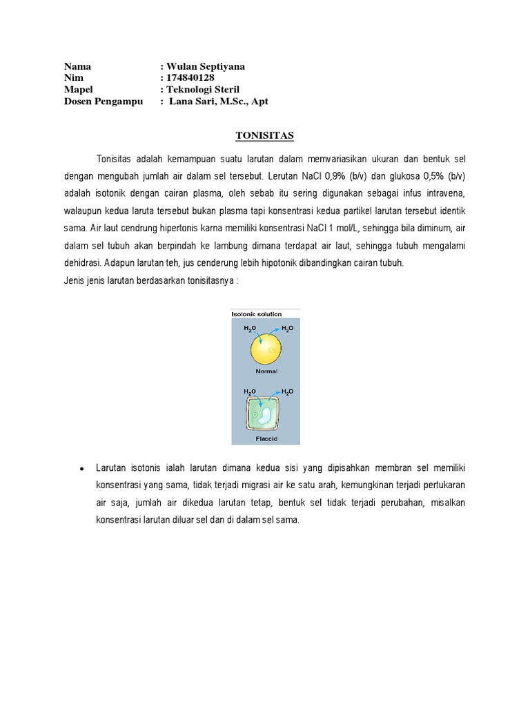 Memahami Tonisitas Larutan dalam Farmasi | PDF