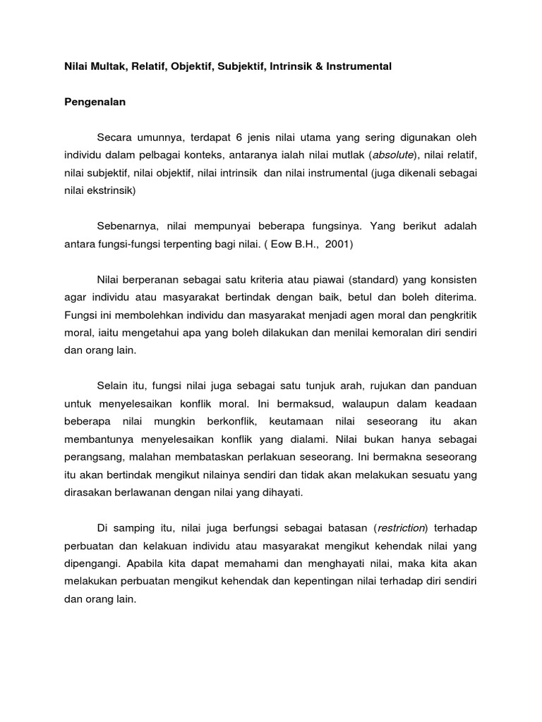 Jenis-Jenis Nilai dalam Kehidupan | PDF | Sains & Matematika