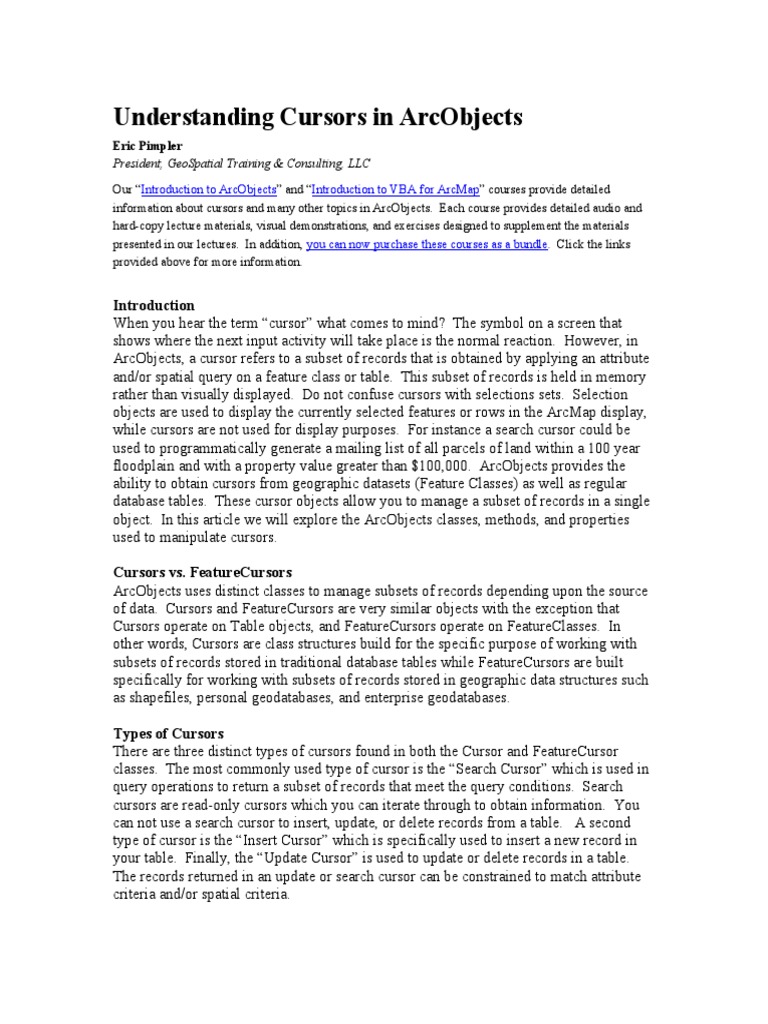 Understanding Cursors in Arc Objects | PDF | Method (Computer ...