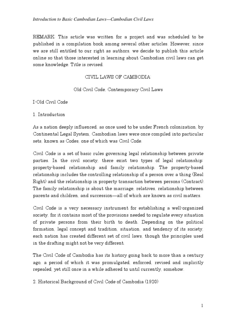 Introduction To Cambodian Civil Law-Civil Code | PDF | Security ...