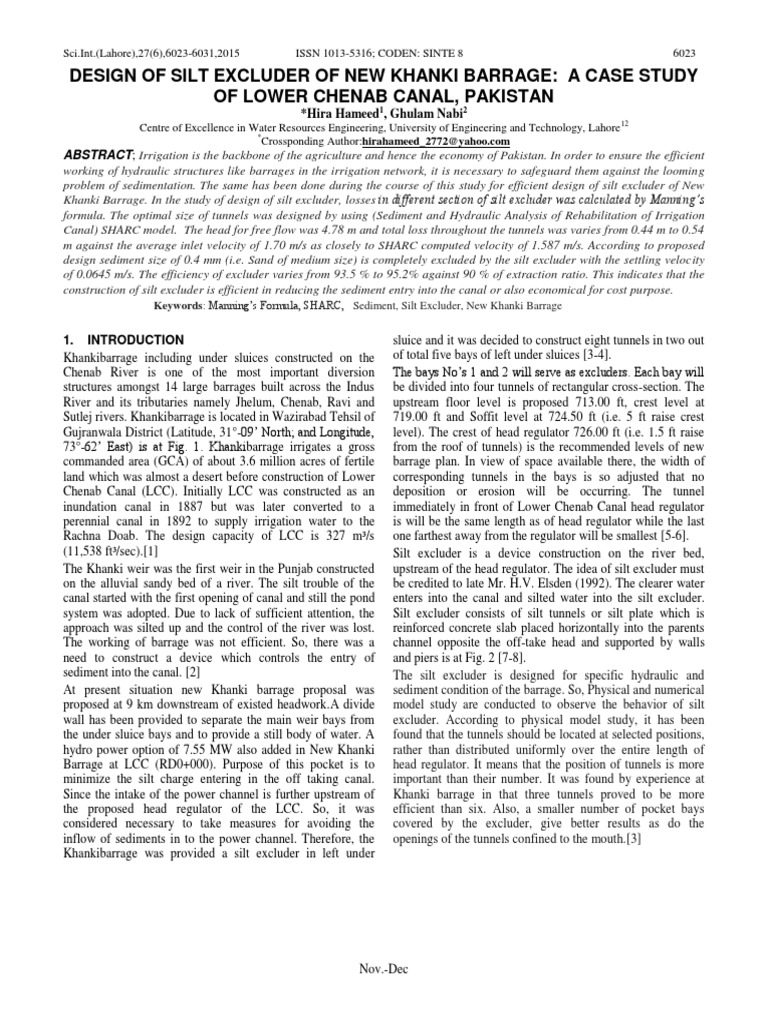 Design of Silt Excluder of New Khanki Barrage: A Case Study of Lower ...