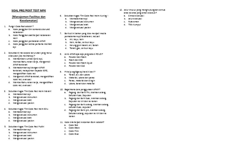 Soal Pre Test Code Red | PDF