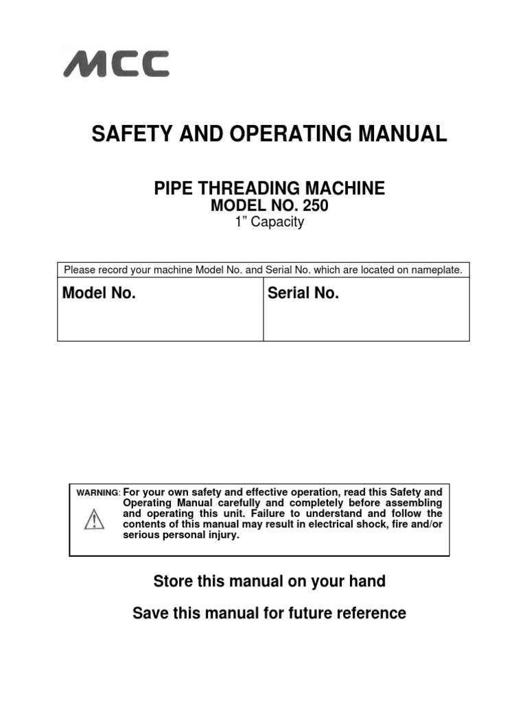 Safety and Operating Manual: Pipe Threading Machine | PDF | Screw ...