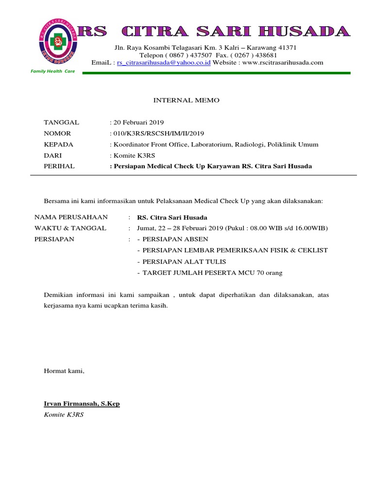 Internal Memo Mcu Untuk | PDF