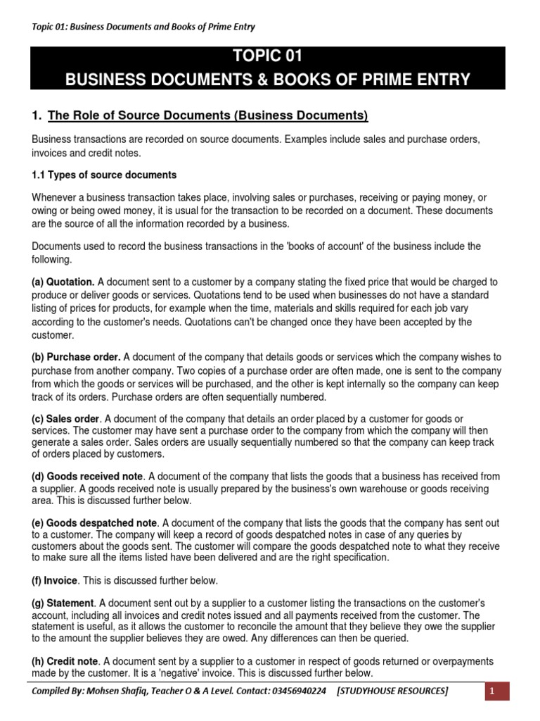 Source Documents - and - Books of Prime Entry Notes | Download Free PDF ...