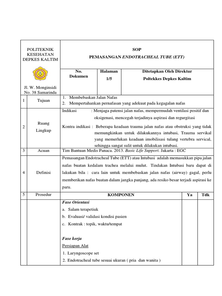 SOP Pemasangan ETT | PDF
