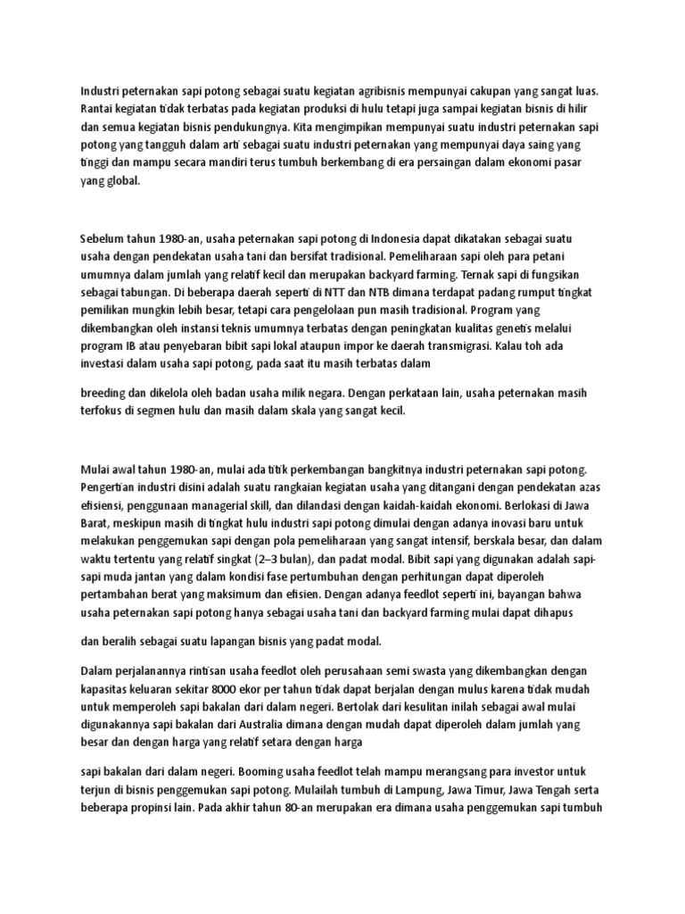 Industri Peternakan Sapi Di Indonesia | PDF