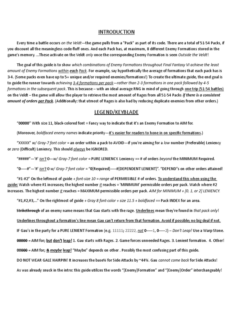 FF6 Veldt Gau Rage Formation Guide | PDF | Nature | Leisure
