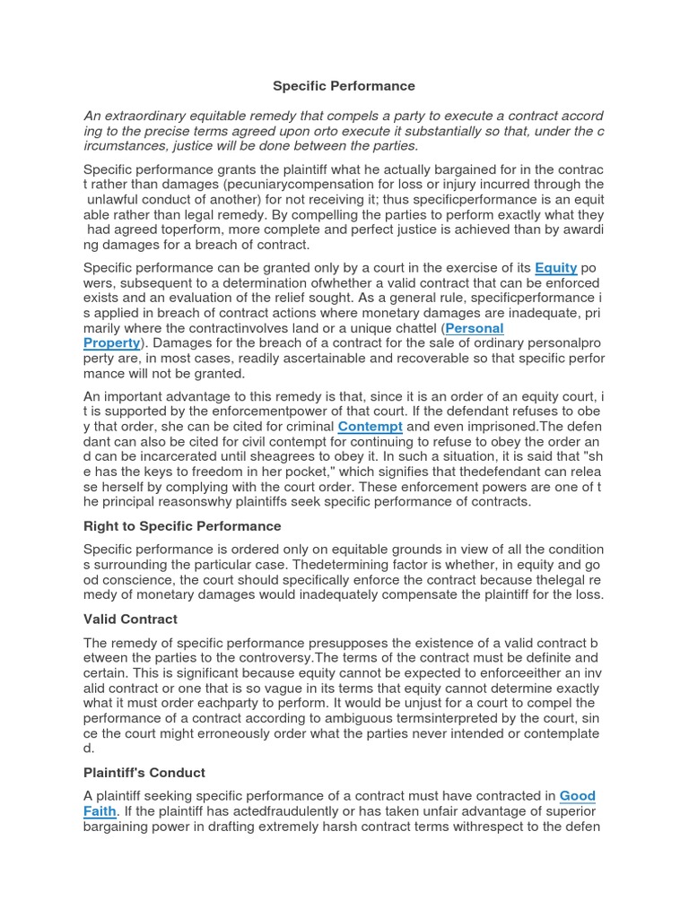 Specific Performance | PDF | Specific Performance | Equity (Law)
