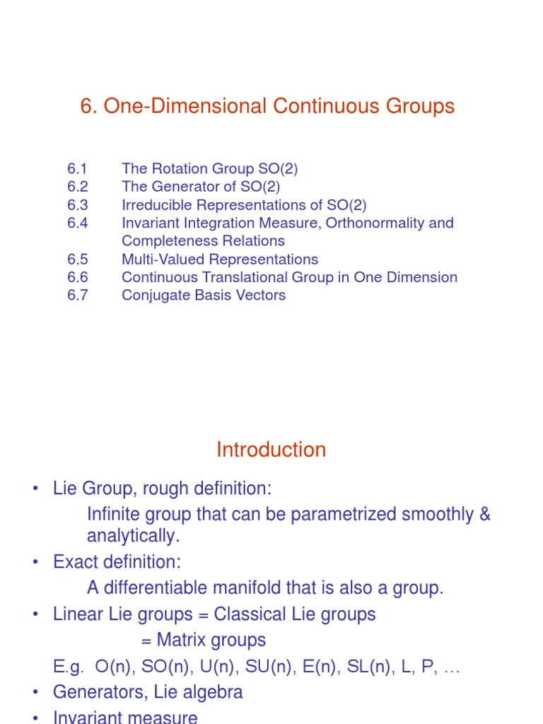One-Dimensional Continuous Groups | PDF | Lie Groups | Group (Mathematics)