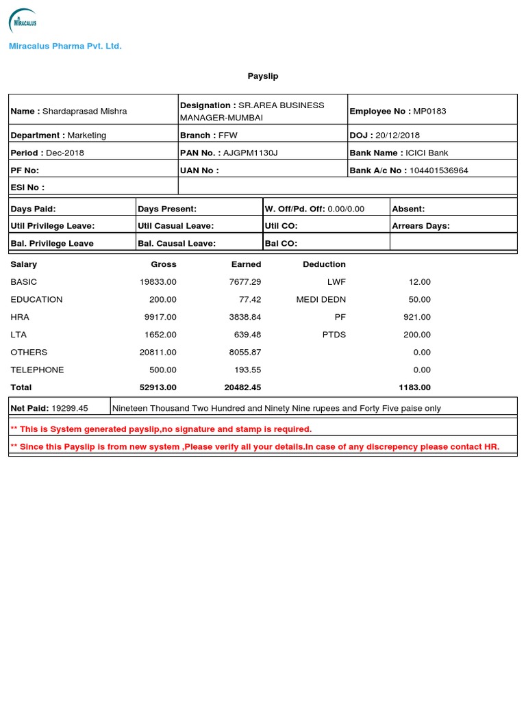PaySlip December 2018 | PDF