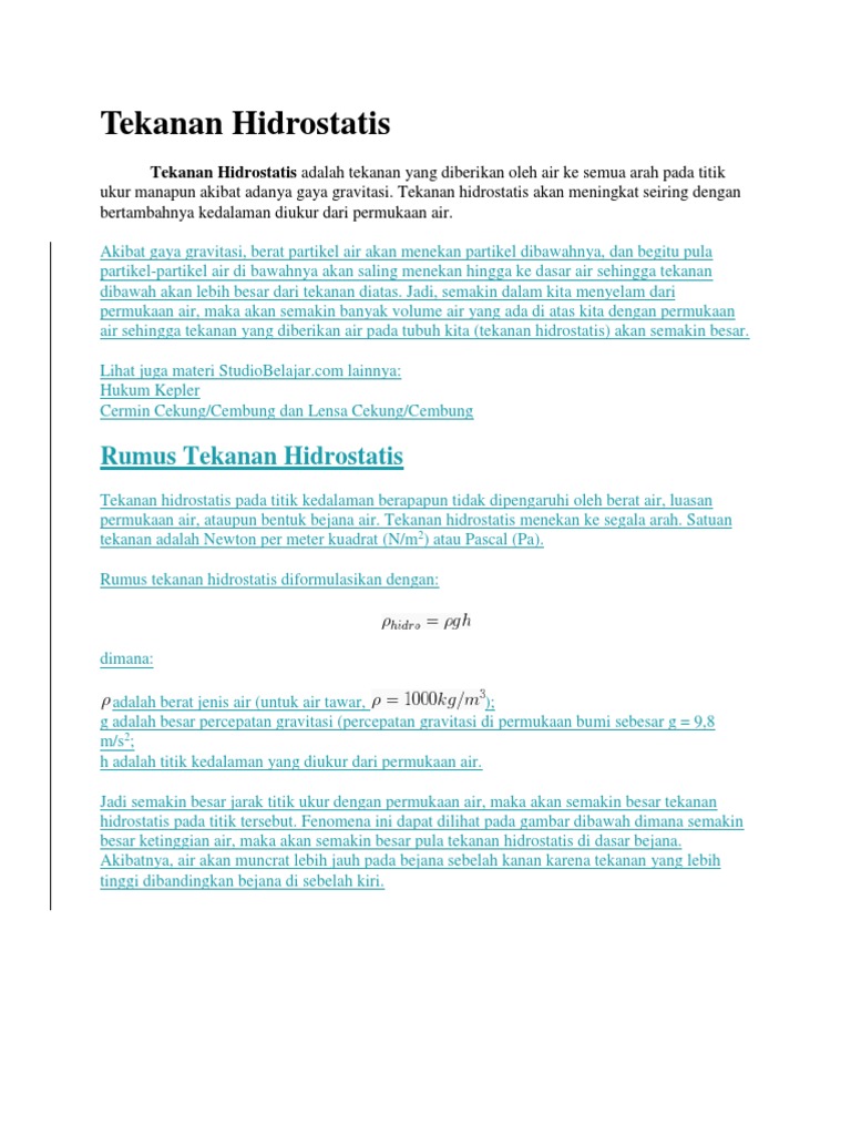 Tekanan Hidrostatis | PDF