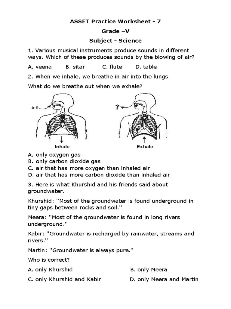 GR 5 - Science ASSET Practice WS - 7 | PDF | Breathing | Nature