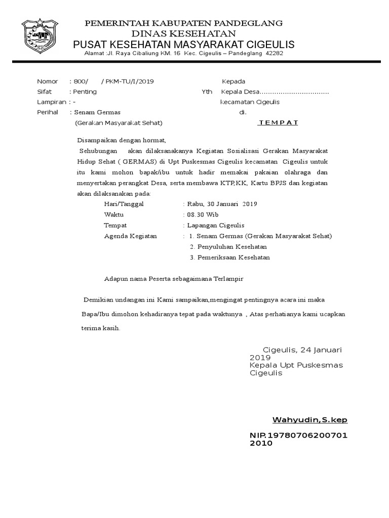 Surat Undangan GERMAS | PDF