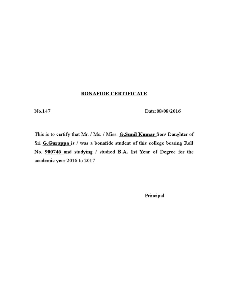 Bonafide Certificate | PDF