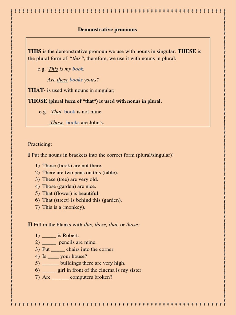 Demonstrative Pronouns Fun Activities Games - 37582 | PDF