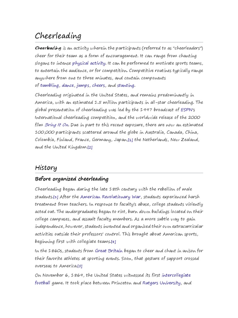 Cheerleading History | PDF | Cheerleading | Sports Fandom