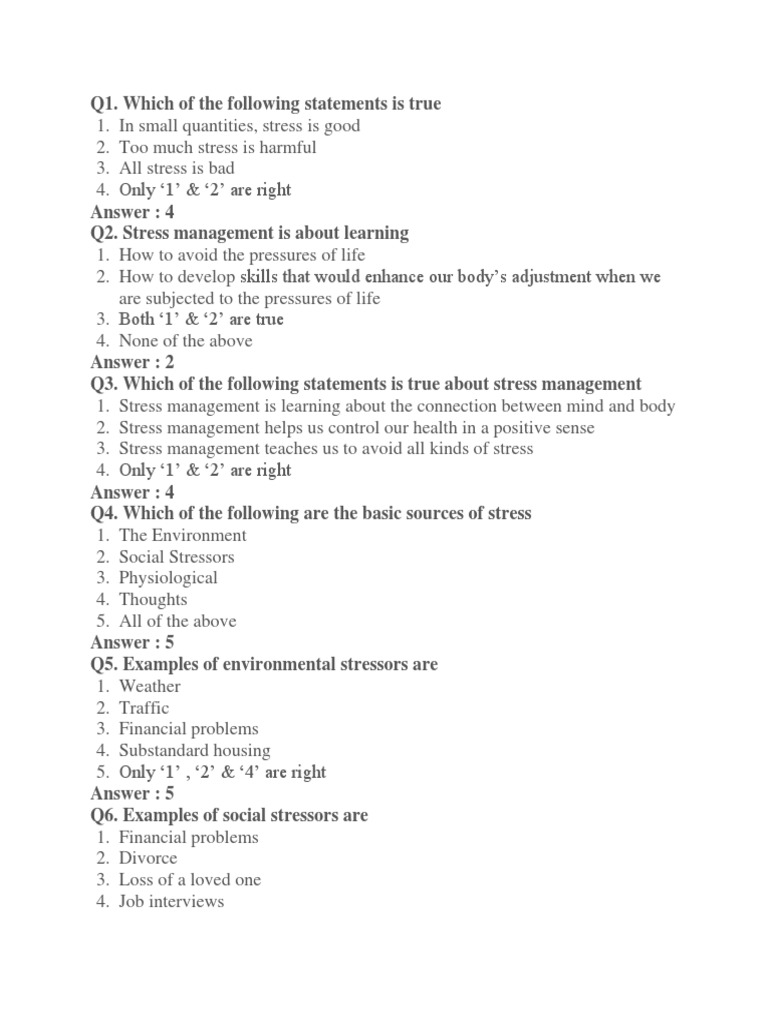 Grade 7 Health Stress Quiz | PDF | Relaxation (Psychology) | Stress ...