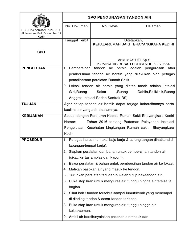 Spo Pengurasan Tandon Air - Terbaru | PDF