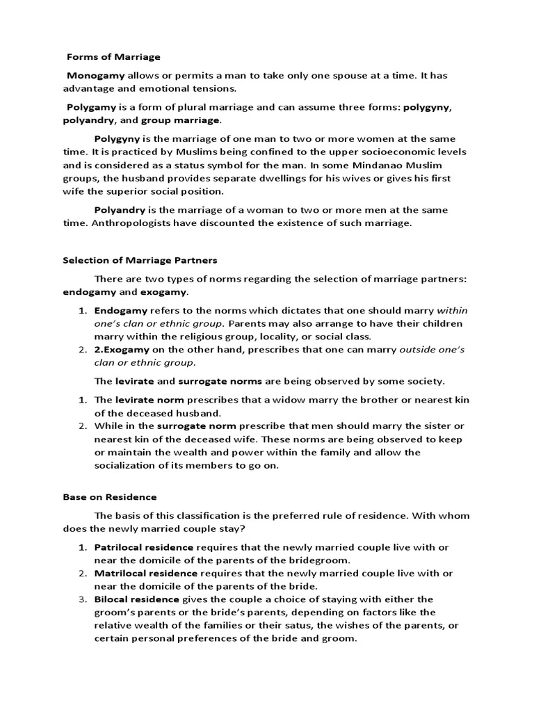 Forms of Marriage | PDF | Marriage | Family