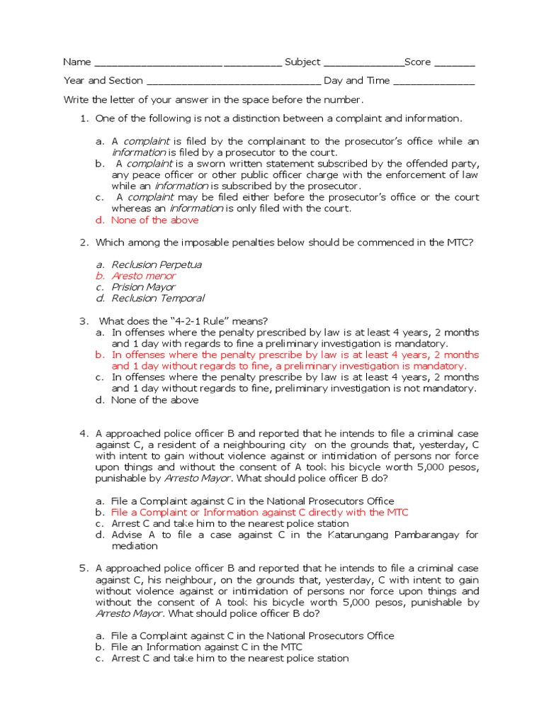 Crimpro Midterm Exam 2018 2nd Sem | PDF | Plea | Arrest