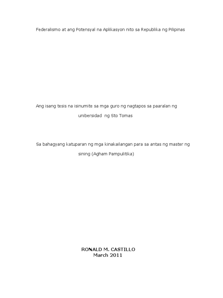 Pederalismo at Ang Potensyal Na Aplikasyon Nito Sa Republika NG ...