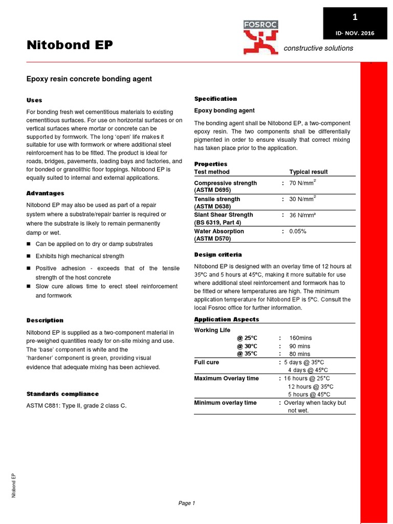 Nitobond EP - High Strength Epoxy Concrete Bonding Agent | PDF ...