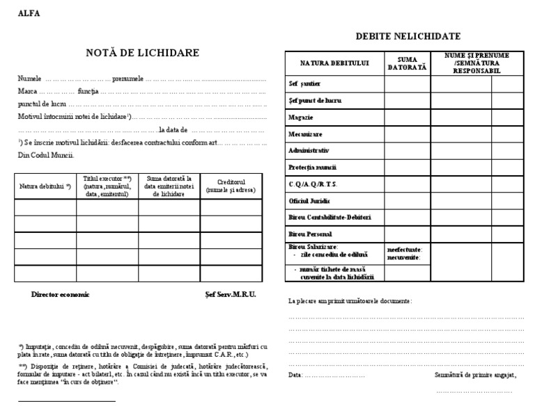 Nota de Lichidare | PDF