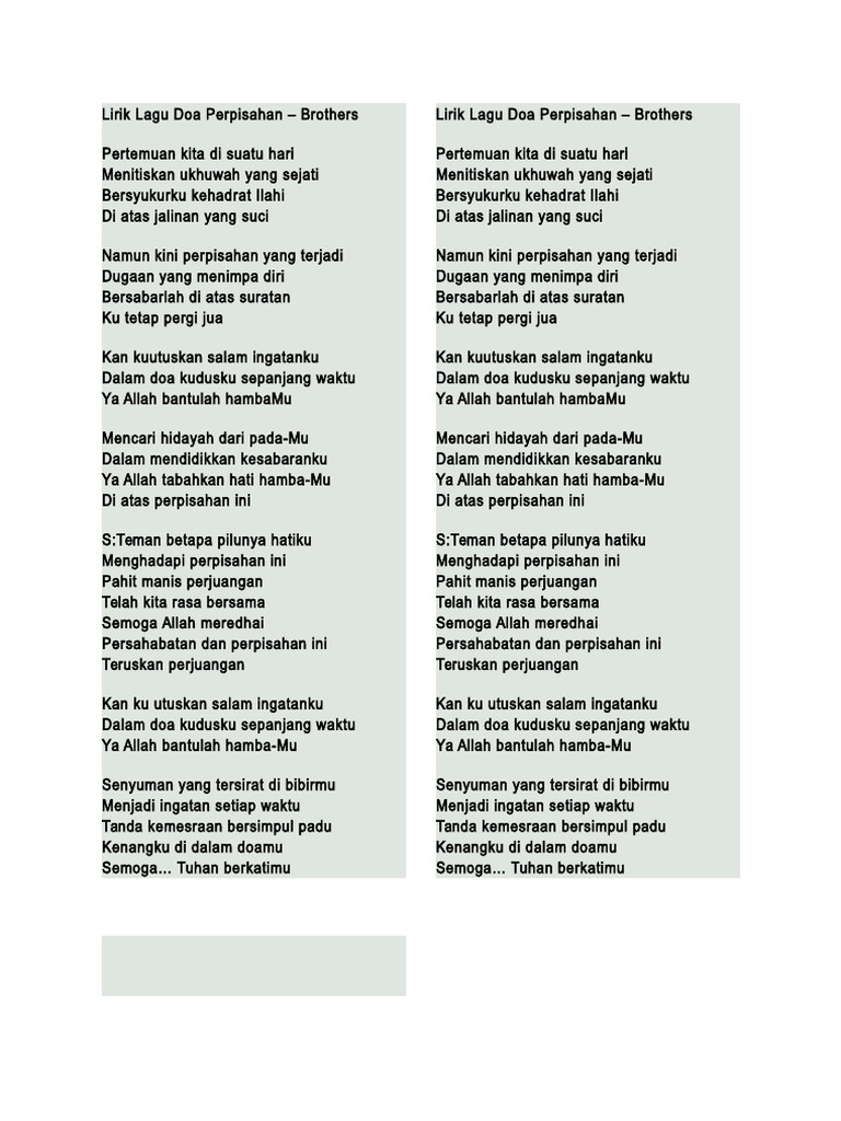Lirik Lagu Doa Perpisahan | PDF