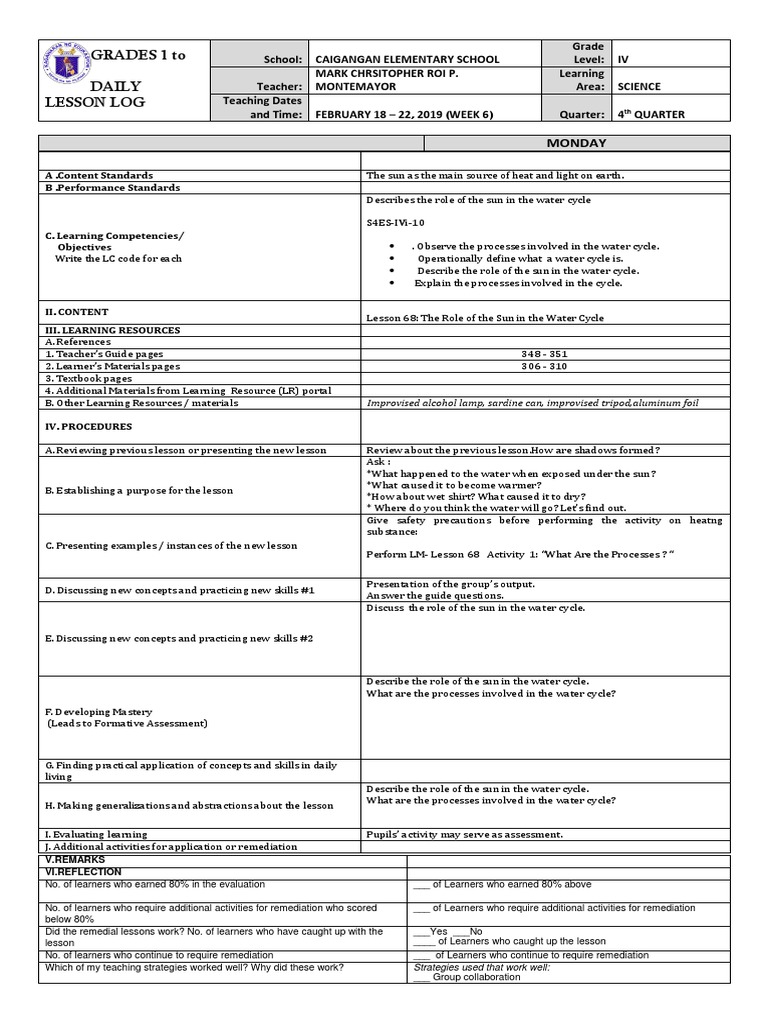 DLL Q4 W6 | PDF | Differentiated Instruction | Learning