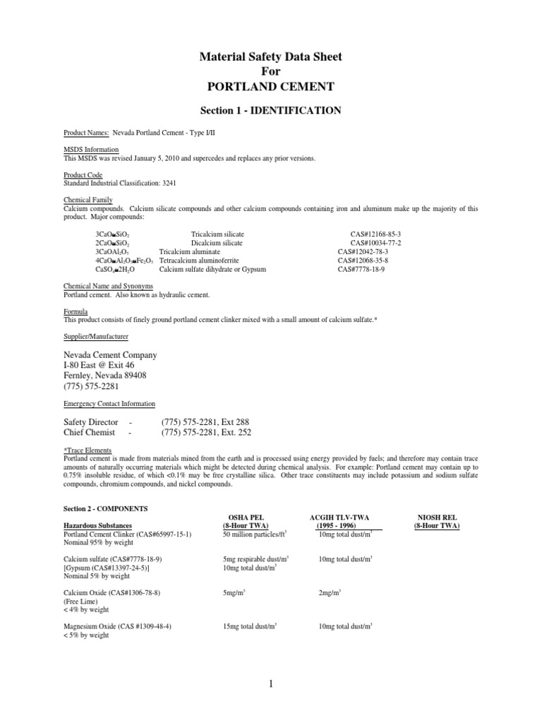 MSDS Portland cement.pdf | Cement | Chemistry