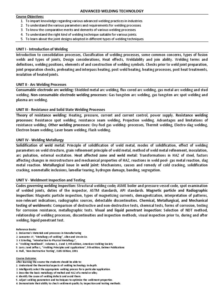 Advanced Welding Technology Course Overview | PDF | Welding | Construction