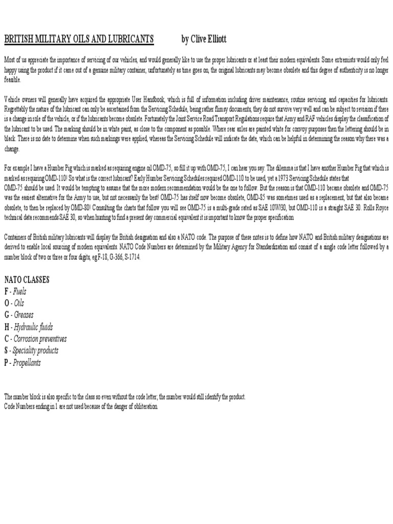 NATO Lube Oils | PDF | Internal Combustion Engine | Lubricant