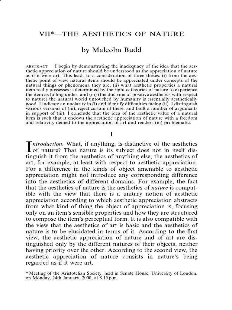 Malcolm Budd The Aesthetics of Nature | PDF | Aesthetics | Concept