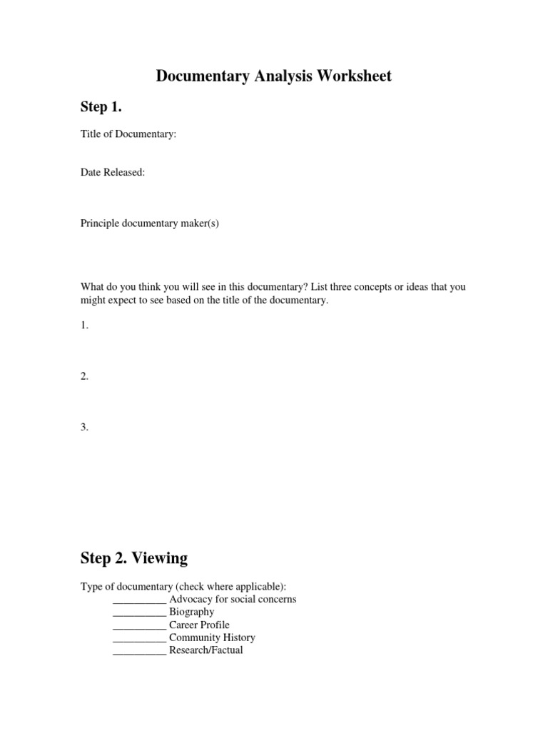 Documentary Analysis Worksheet: Step 1 | PDF