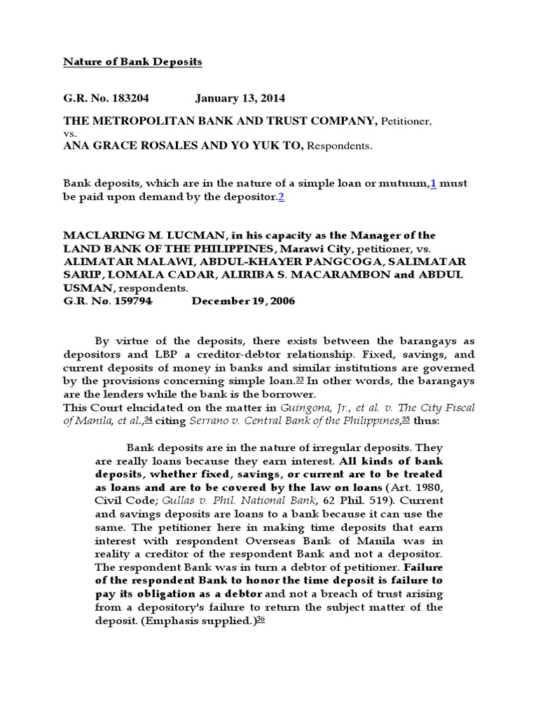 Nature of Bank Deposits | PDF | Deposit Account | Banks