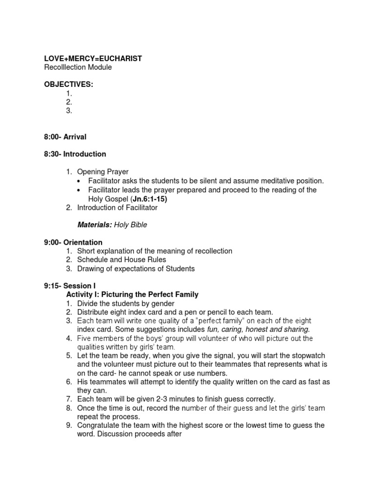 Recollection Module | PDF | Eucharist | Sacrifice