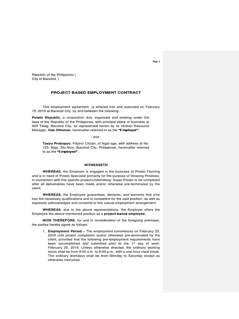 Project Employment Contract | PDF | Employment | Taxes