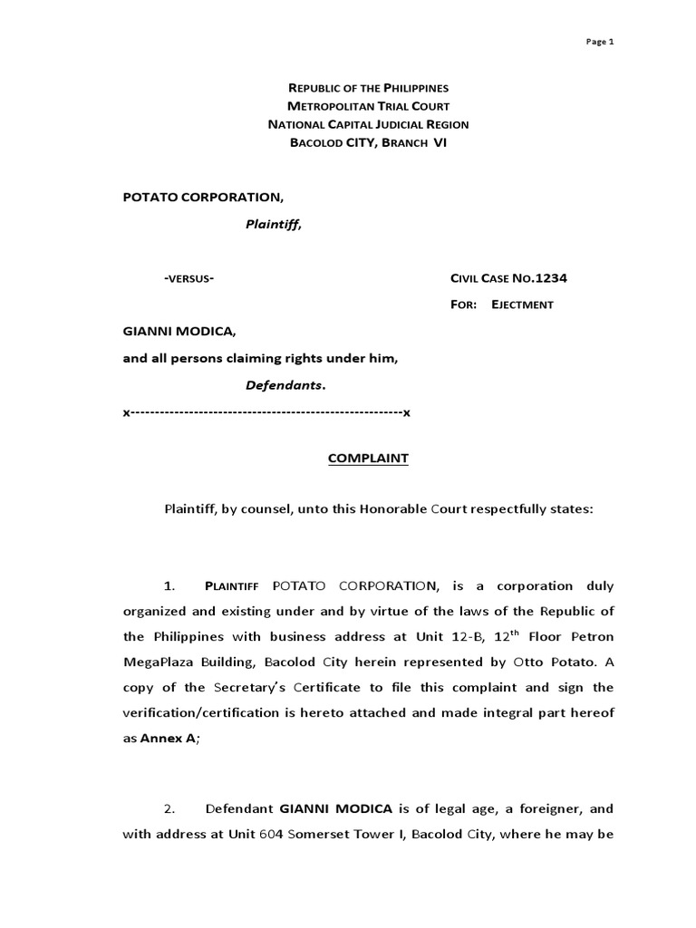 Preparatory To Filing An Ejectment Case | PDF | Lease | Lawsuit