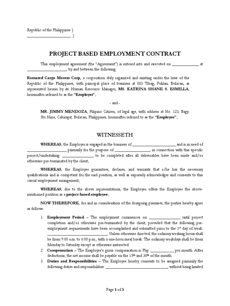 Project Based Employment Contract | PDF | Employment | Virtue