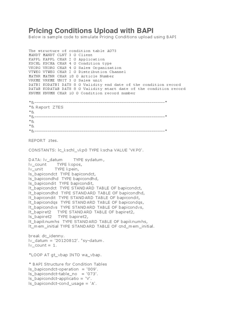 BAPI Pricing Upload Program | PDF | Computer Programming | Areas Of Computer Science