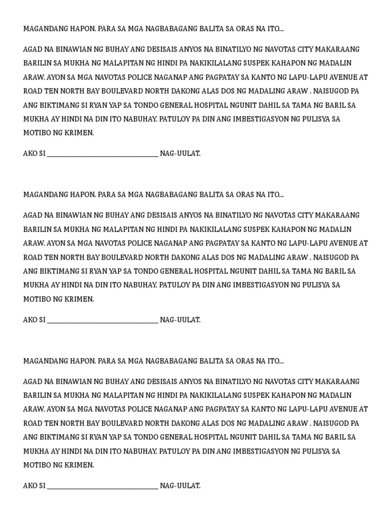 Newscasting Script Filipino | PDF