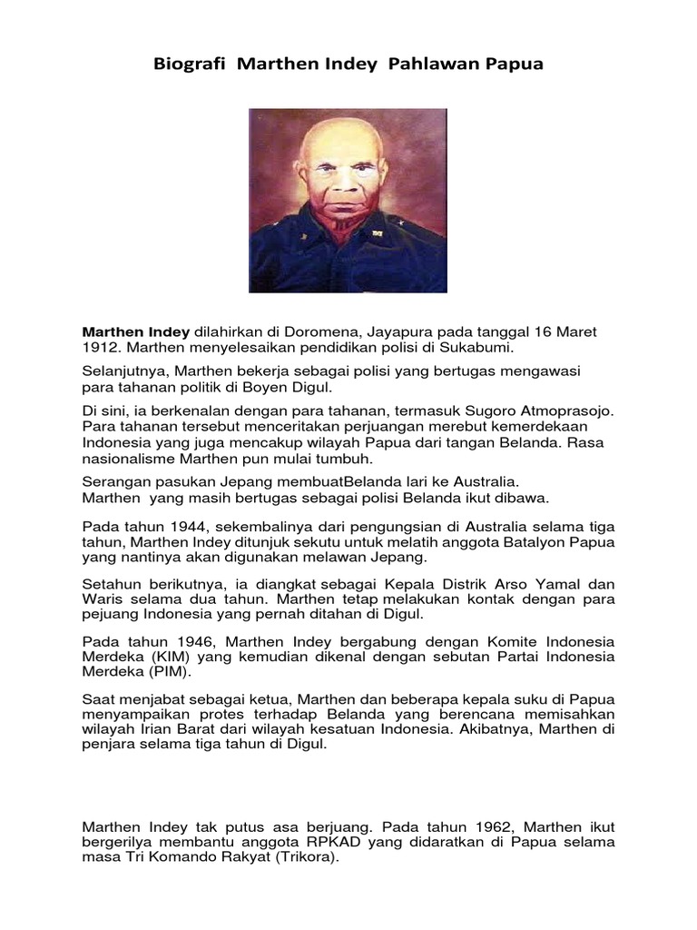 Biografi Marthen Indey Pahlawan Papua | PDF
